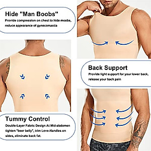Mens Compression Shirt Slimming Body Shaper Vest Workout Tank Tops Abs Abdomen Undershirts (Beige, M)
