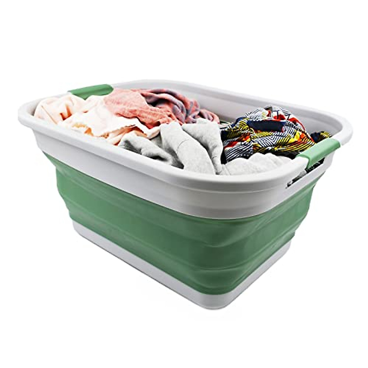 SAMMART 36L (9.5 gallon) Collapsible Plastic Laundry Basket-Foldable Pop Up Storage Container/Organizer-Space Saving Hamper, Water capacity: 28L(7.4 gallon) (1, Grey/Dark Sea Green)
