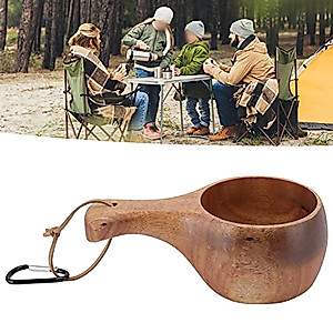 Homepatche Wooden Camping Cup,220ml Nordic Style Lightweight Handmade Wood Camp Mug with Hanging Rope and Carabiner,Portable Traditional Wood Mug Durable for Camping and Bushcraft