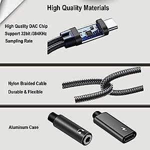 WISYIFIL 384KHZ/32bit PD 60W USB C Audio and Charger Splitter, Type C to 3.5mm Headphone and Charger Adapter, Galaxy S21/S22 Adapter for aux and Charger-Black