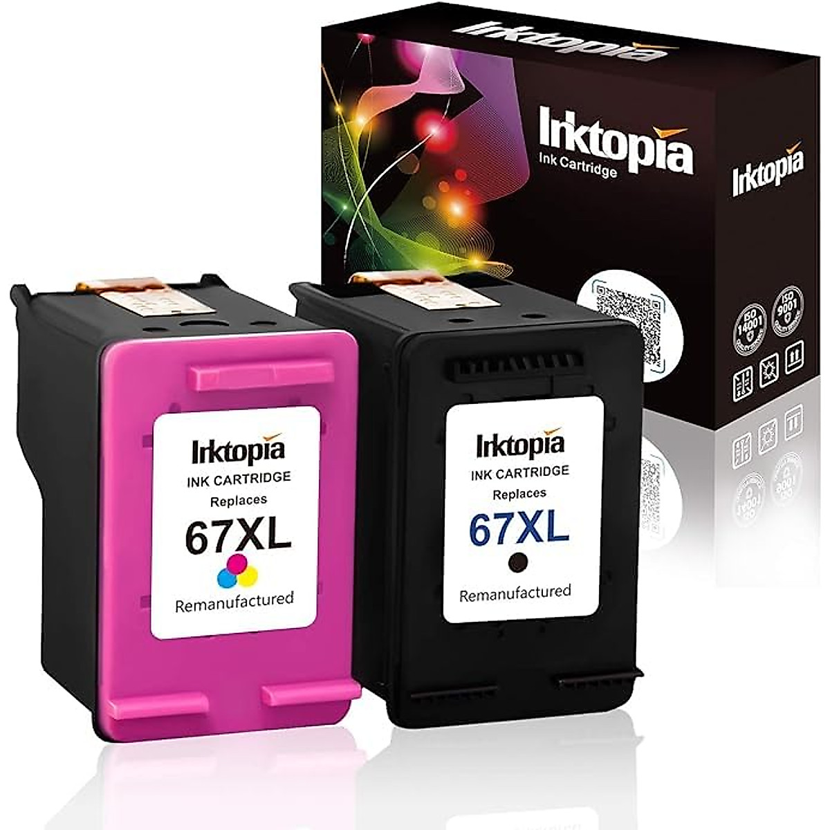 Inktopia Remanufactured Ink Cartridge Replacement for HP 67XL 67 XL for Envy 6055e 6052 6058 Envy Pro 6455e 6452 6458 DeskJet 1255 2732 2752 2755e 4140 4155e Printer (1 Black 1 Tri-Color)
