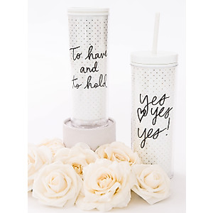 Kate Spade New York Bridal 16 Ounce Insulated Travel Mug with Lid, Double Wall Thermal Tumbler for Coffee/Tea, To Have & To Hold (Gold Dots)