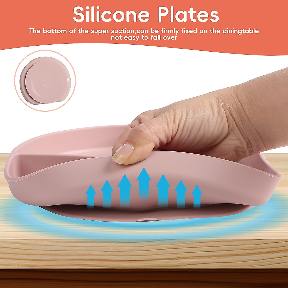 Silicone Baby Feeding Set, Baby Led Weaning Supplies, Suction Cup Separator Bowl, Two Spoons, Sippy Cup, Bib, Baby Tableware, Weaning Supplies For Babies 6+ Months(pink)