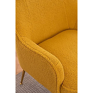 INMOZATA Velvet Living Room Chair Modern Accent Chair Tufted Back Upholstered Armchair Barrel Chair with Gold Legs Soft Reading Chair for Indoor Home Living Room(Yellow,Teddy)