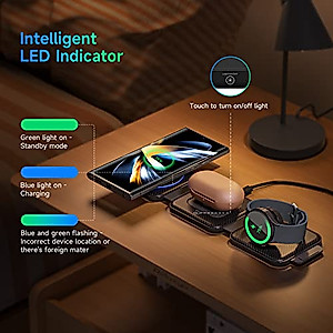 Wireless Charger for Samsung,RELAXYO Foldable 3 in 1 Fast Wireless Charging Pad Travel Station Compatible with Z Fold4/Flip/S23 Ultra/S22+/S21/S20/Note 20/10,Galaxy Watch 5 Pro/4/3/Active/LTE,Buds+