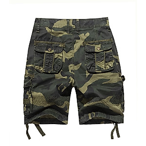 FOURSTEEDS Women Camouflage Cargo Shorts Athletic Cotton Multi-pocket Capri Casual Summer Shorts Army Green Camo US 16