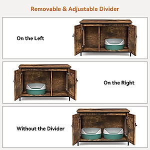 RunLexi Cat Litter Box Enclosure Furniture with Top Opening, Hidden Cat Washroom Furniture for 2 Large Cats, Extra Large Wooden Cat Litter House, Enclosed Modern Litter Box Cabinet, Rustic Brown