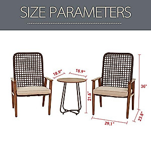 LOKATSE HOME 3-Piece Wicker Outdoor Conversation Bistro Set Patio All Weather Furniture 2 Cushioned Chairs and Side Table for Balcony Porch, Boho, Khaki