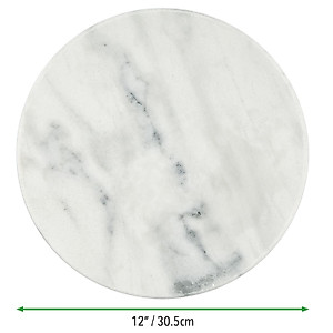 mDesign Large Round Slab Stone Kitchen Countertop Pastry Cutting Board, Serving Tray for Bread, Breakfast, Snacks, Cheese, Pizza, Appetizers - Use for Chopping, Cooking, Baking, Cooling - Marble