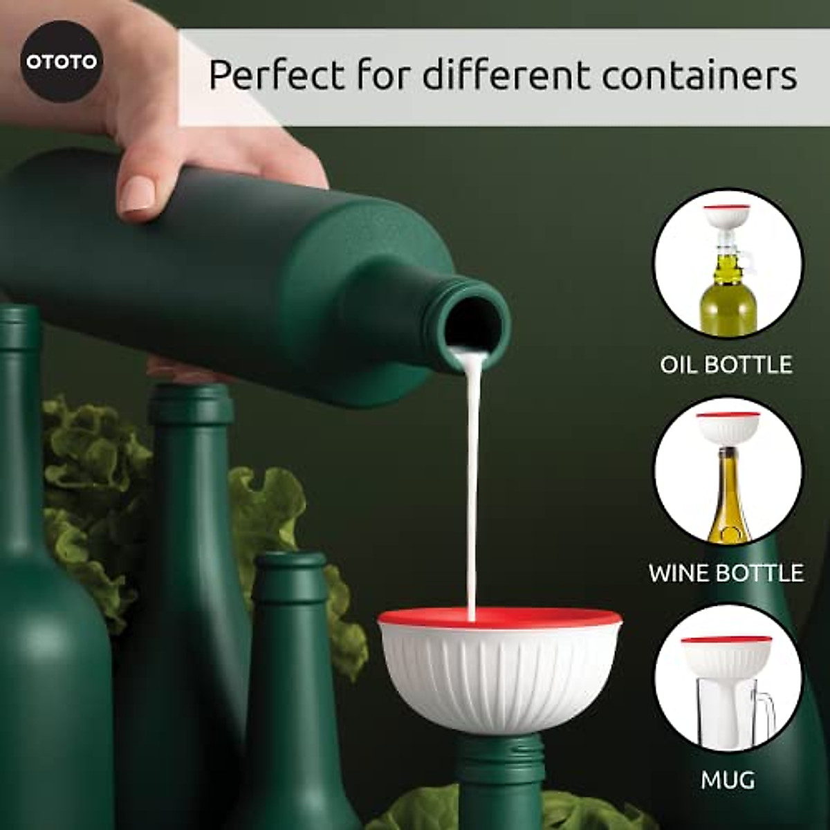 OTOTO Magic Mushroom Small Funnel - Kitchen Funnels for Filling Bottles or Containers - Silicone Funnel, Plastic Funnel for Liquids - 100% Food Safe, BPA-Free, Dishwasher Safe Collapsible Funnel