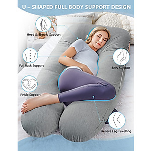 Meiz Pregnancy Pillows, Cooling Silky Pregnancy Pillows for Sleeping, 60" Full Body Maternity Pillow for Tall Pregnant Woman with Cooling Silk Jersey Cover, Grey