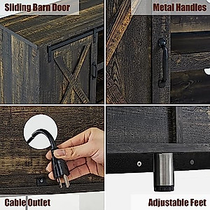 AMERLIFE 66" Farmhouse TV Stand for 75 Inches TVs, Entertainment Center with Sliding Barn Door and Adjustable Shelf & Feet, Console Table with Storage, Dark Rustic Oak