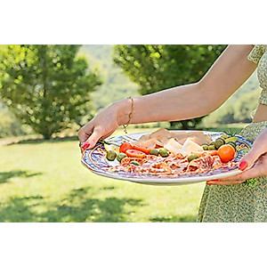 Euro Ceramica Duomo Collection Italian-Inspired 18" Oval Ceramic Serving Platter, Floral Design, Multicolor
