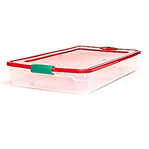 HOMZ 60-Quart Latching Holiday Underbed Durable Storage Organizer Container Box Tote with Easy Grip Handles and Glide Wheels, Clear (2 Pack)