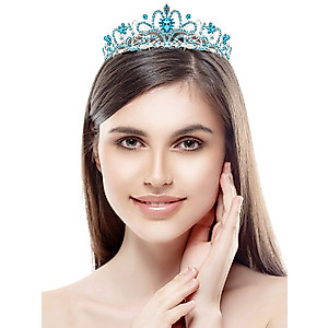 "Birthday Queen" Sash & Crystal Tiara Kit COCIDE Birthday Silver Tiara and Crowns for Women Sash for Girls Blue Birthday Decorations Set Rhinestone Headband Hair Accessories Glitter Sash for Party