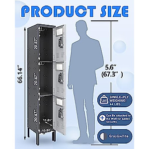 KAER 3 Doors Metal Locker,Lockable Storage Cabinet,Metal Lockers for Employees,Locker for School, Gym, Home, Office, Garage Storage Cabinet with Mirror Hook and Assembly Tool (Off-White, Unassembled)