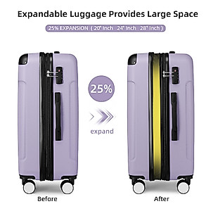 LARVENDER Luggage Sets 5 Piece, Expandable Luggage Set Clearance for Women, Suitcases with Wheels, Hardside Hard Shell Travel Luggage with TSA Lock (Lavender, 5pcs)