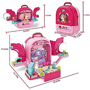 MAGIC4U 3 in 1 Pet Care Carrier Backpack Playset,82PCS Cat Figurines Toys for Kids,Vet Clinic and Doctor Kit for Kids, Pet Veterinarian Medical Role Pretend Play Set for Boys and Girls Ages 3-8