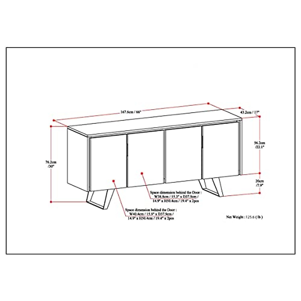 SIMPLIHOME Lowry SOLID ACACIA WOOD 66 Inch Wide Modern Industrial Large 4 Door Sideboard Buffet in Distressed Charcoal Brown, For the Dining Room and Kitchen