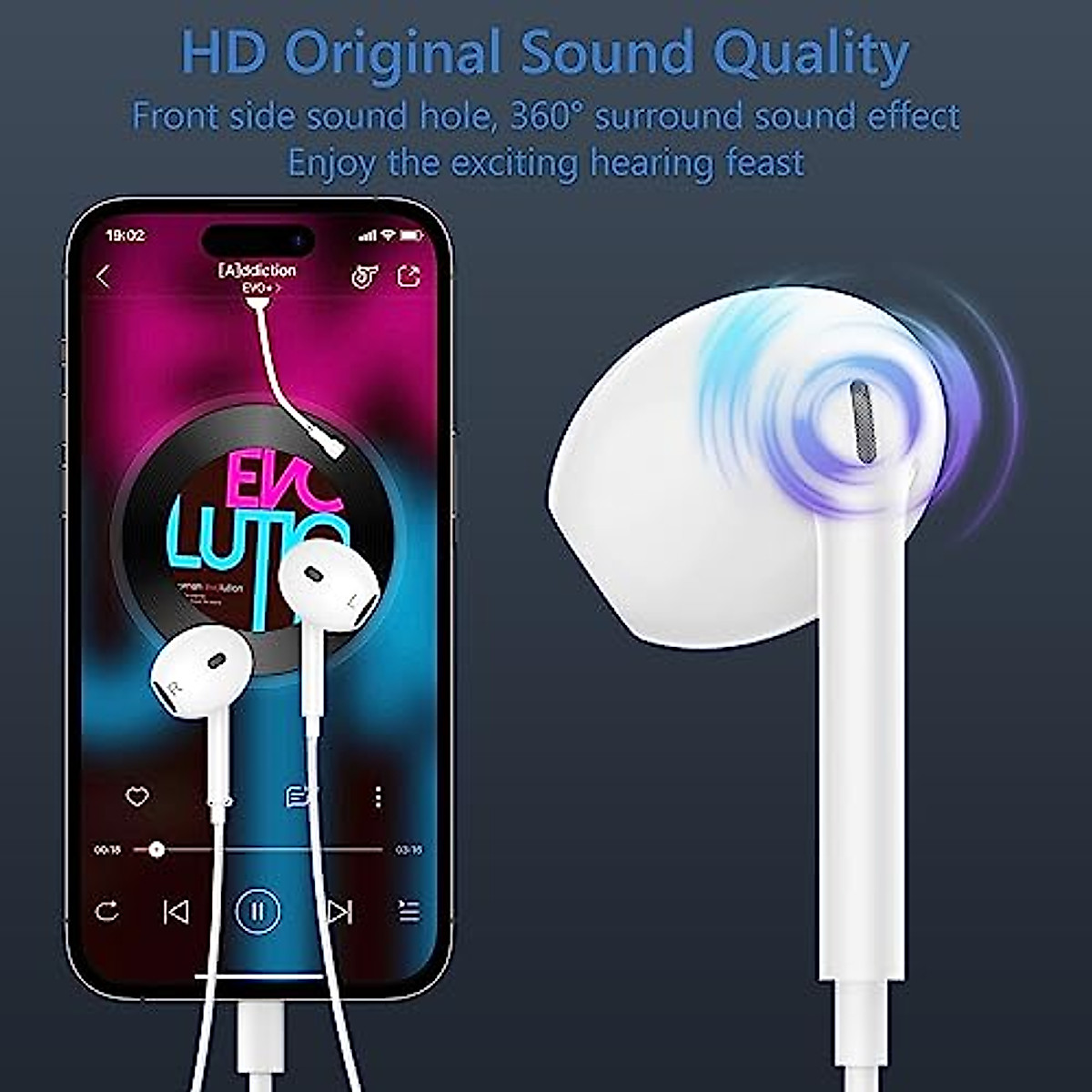 2 Pack Apple Earbuds Wired【Apple MFi Certified】 iPhone Headphones with Lightning Connector (Built-in Microphone & Volume Control & Support Call) for iPhone 14/13/12/11/XR/XS/X/8/7/SE, Support All iOS
