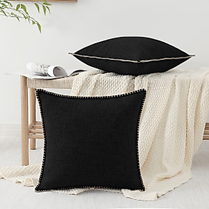 decorUhome Decorative Outdoor Throw Pillow Covers 18x18 Set of 2, Square Linen Rustic Farmhouse Pillow Covers with Stitched Edge for Couch, Sofa, Living Room, Black