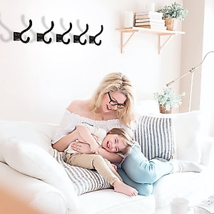 Rustic Wall Hooks for Hanging (5 Pack) Cast Iron Black Coat Hooks Wall Mounted - Farmhouse Decor Square Base Hooks for Coats, Bags, Hats, Towels (Black Hooks)