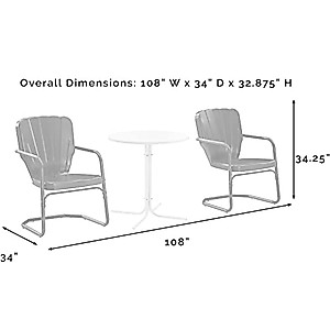 Crosley Furniture Ridgeland 3-Piece Outdoor Bistro Set, Retro Metal Patio Table and Chairs for Dining, Porch, Bright Red Gloss