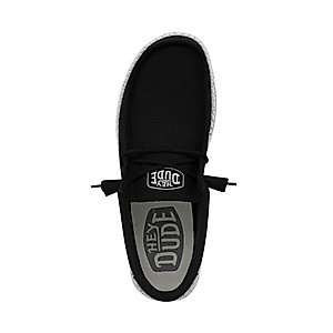 Hey Dude Men's Wally Slub Canvas Black Size 11| Men's Loafers | Men's Slip On Shoes | Comfortable & Light-Weight