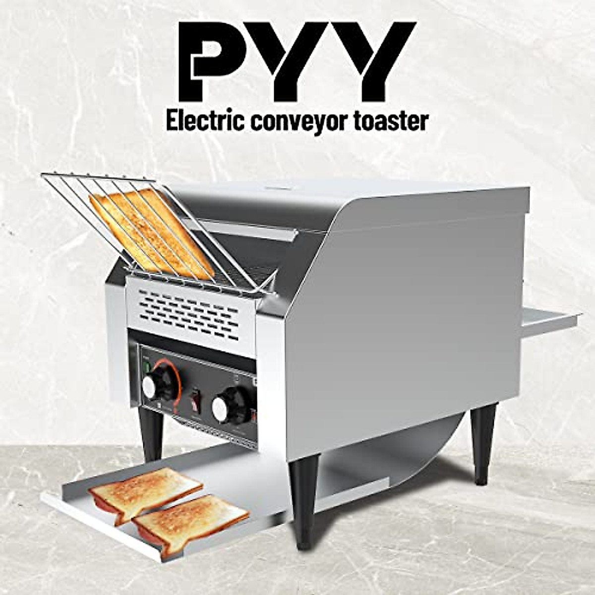 PYY Commercial Toaster 300 Slices/Hour Conveyor Restaurant Toaster for Bun Bagel Bread Heavy Duty Stainless Steel Conveyor Toaster