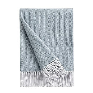 BOURINA Decorative Diamond Lattice Faux Cashmere Fringe Throw Blanket Lightweight Soft Cozy for Bed or Sofa Farmhouse Outdoor Throw Blankets, 50" x 60",Light Blue