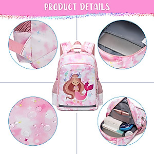Aimeen Backpack for Girls Mermaid Backpack with Lunch Bag Pencil Box 3 in 1 Sets for Age 3+ Children Teen Elementary Lightweight School Bags