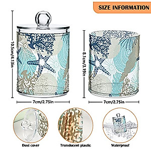 DOMIKING Algae Corals Seashells 2 Pack Cotton Swab Holder Dispenser Plastic Jar Bathroom Storage Canister Acrylic Containers for Cotton Ball Cotton Swab Cotton Round Pads
