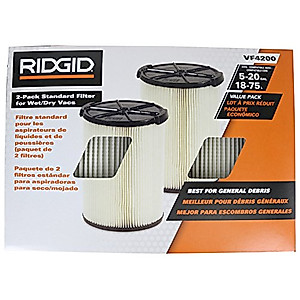Ridgid VF4200 Genuine Replacement 1-Layer Everyday Dirt Wet/Dry Vac Filter for Ridgid 5-20 Gallon Vacuums (2 pack VF4000)