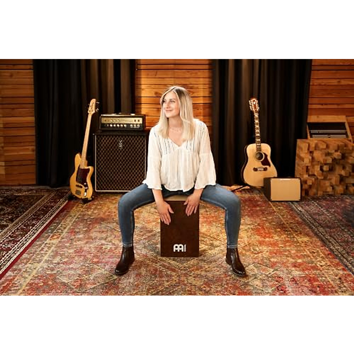 Meinl Percussion Snarecraft Cajon Box Drum with Internal Snares and Bass Tone for Acoustic Music — Made in Europe — Play with Your Hands, Baltic Birch, 2-Year Warranty, Burl Wood (SC80BW)