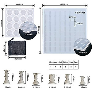 Chess Sets Resin Silicone Mold, Upgrade 3D 16 Pieces Chess Checkers & Board Game Mold for Resin Casting Full Size with Storage Bag, Chess Crystal Epoxy Molds for Kid Adult Family to DIY Art Crafts