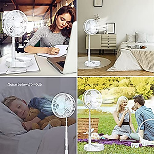 Romi Floria Portable Standing Fan Foldable Desk Fan, 7200mAh USB Quiet Fan, Mini Floor Fan, Telescopic Pedestal Fans Adjustable Height 14.17”-39.37” For Home Outdoor Camping (Wihte)