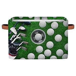 OMFUNS Golf Ball Storage Basket, Sport Golf Ball Foldable Storage Bin with Handle Fabric Rectangular Storage Box Organizer for Closet Shelf Home Office Nursery Toy Basket, 1 Pack