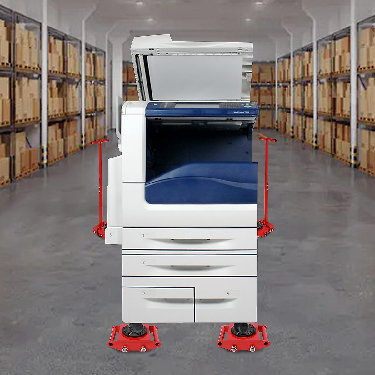 4-Piece Industrial Machinery Dolly, 13200 lb. 6T Mechanical Skid, Mechanical Handling Skid, Cargo Cart with 360° Swivel Lid and 4 Rollers, Heavy Duty Industrial Handling Equipment, Red