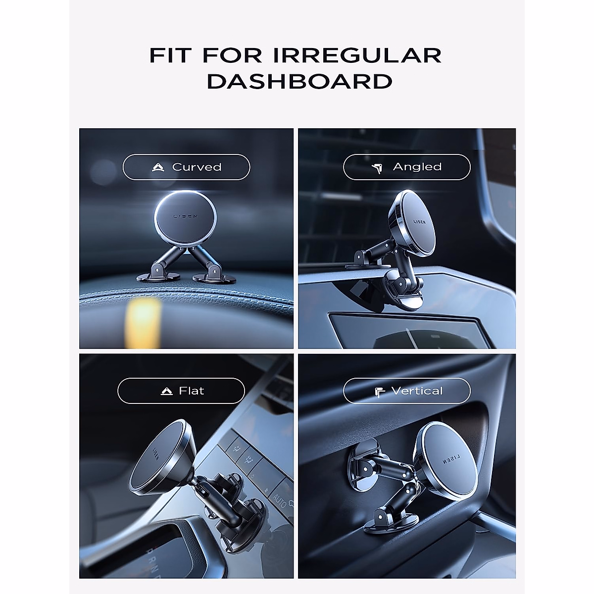 LISEN 2 Pack Magnetic Phone Holder for car Magnet car Mount for Cell Phone 10X Strong Magnets 360° Rotation Phone Holder for car Dashboard Mount fit for iPhone Samsung Google All Smartphones