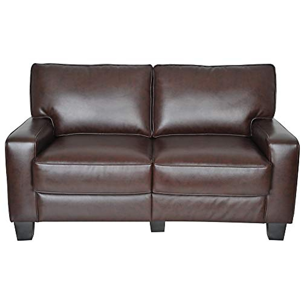 Serta Palisades 61" Track Arm Sofa, Durable Bonded Leather, Soft Pillow Back, Pocket Coil Seat Cushions, Loveseat or Couch for Small Spaces, Living Rooms or Bedrooms, Chestnut Brown