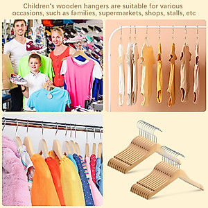Pinkunn 50 Pcs Wooden Hangers for Baby Kids Hangers Solid Wood Baby Hangers Children's Coat Hangers with Pants Bar Shoulder Notches Anti Rust Swivel Hooks 12.6 Inch (Stylish Style)