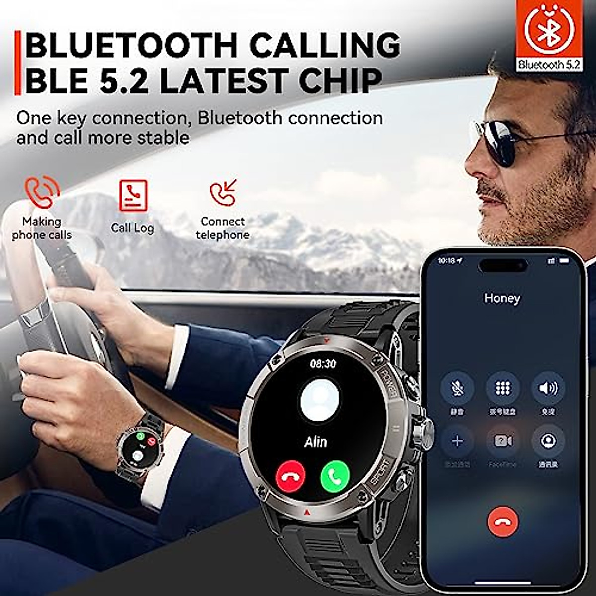 Smart Watch for Men with Bluetooth Call, 1.52''HD Military smartwatch IP68 Waterproof Fitness Watch with Heart Rate Sleep Monitor,Fitness Activity Tracker with Compass Sports Watch for Android iOS