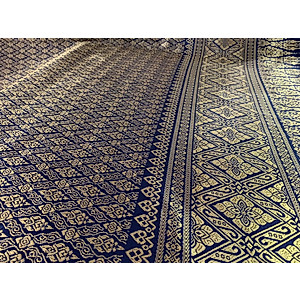 Amornphan 44 Inches Blue and Gold Traditional Thai Silk Damask Fabric for Wedding Dress Skirt by The Yard