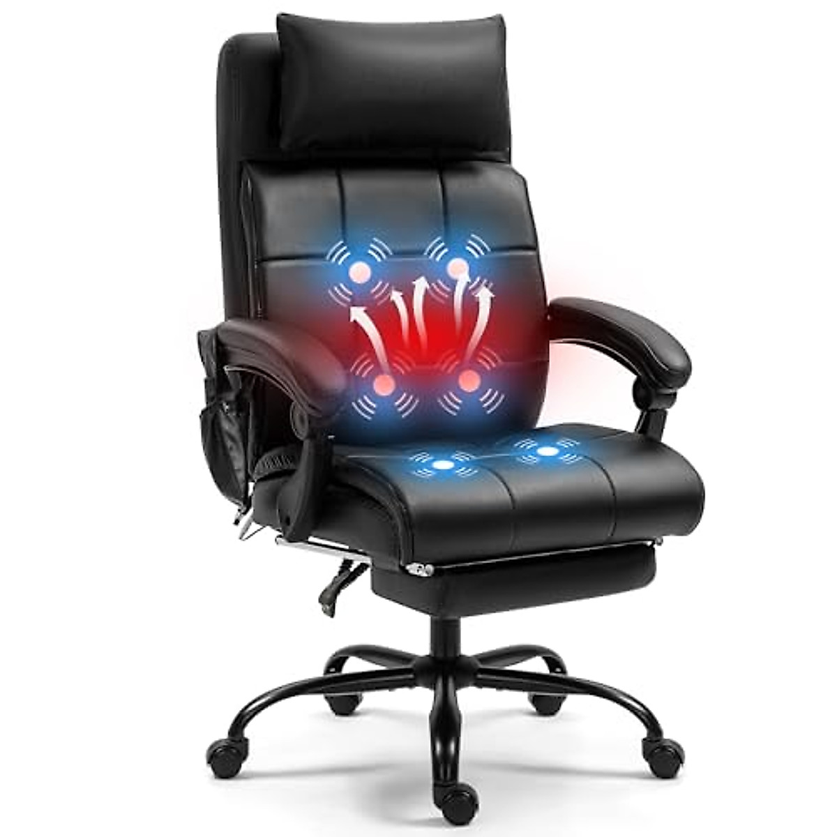 AVAWING Swivel Office Chair, High Back Adjustable Home Office Desk Chair, Heated Massage Office Chair with 6-Point Vibration, Ergonomic Executive Office Chair with Padded Armrests, Black