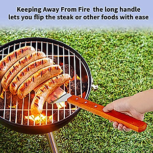 2 Pieces BBQ Extra Long Grill Turner and Grill Spatula, Stainless Steel Barbecue Grilling Accessories, Slotted Spatula and Solid Kitchen Spatula with Wooden Handle, 20 Inch