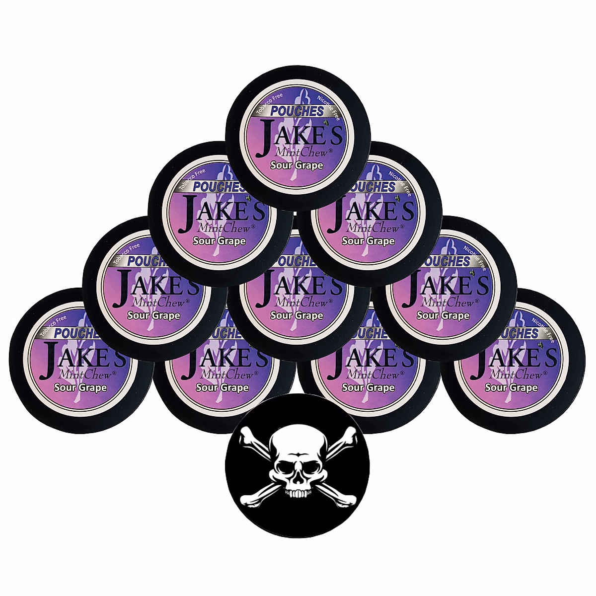 DC Crafts Nation Skin Can Cover Jolly Roger with 10 Cans Jake's Mint Chew Sour Grape Pouches