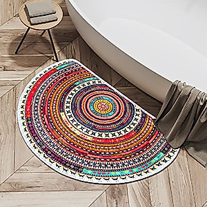 yolecan Half Round Bohemian Bathroom Rug,Ultra Soft and Water Absorbent Bath Mat,Boho Mandala Bath Carpet, Machine Wash/Dry, for Tub, Kitchen, and Indoor, 30x 20inch