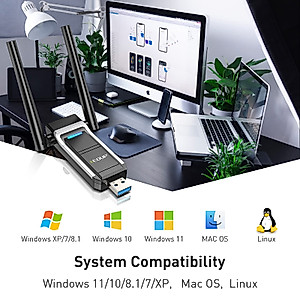 EDUP USB 3.0 WiFi Adapter AC 1300Mbps Long Range High Gain Dual Band Antennas 5.8Ghz/2.4Ghz Wireless Network Adapters for Desktop PC Laptop Support Windows 11/10/8.1/8/7/XP/Vista/Mac 10. 6-10.15