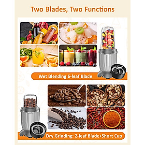 Smoothie Blender, 1000 W Upgraded Compact Personal Blender for Shakes and Smoothies, Juice, Frozen Drinks, Sauces & More, Smoothies Maker with 2 * 26 Oz To-Go Cups, 2*Spout-Lids