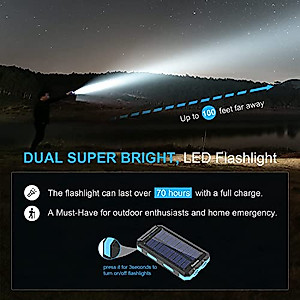Solar Charger, 20000mAh Portable Solar Power Bank IPX5 Waterproof with Built-in Solar Panel Charger and LED Flashlight, Solar Phone Charger Battery Pack for All CellPhones.